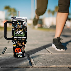 HYMONA 40oz Insulated Hiking Water Bottle - Double Wall Vacuum Coffee Tumbler for Outdoor Adventures, Camping Travel Mug with Straws (Mountain Design), Perfect Hiker Gift for Men & Women