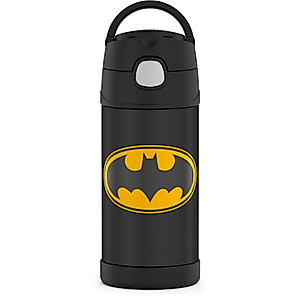 THERMOS BRAND FUNTAINER Vacuum Insulated Straw Bottle, 12-Ounce, Batman, Black