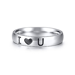 WOYNJI Stainless Steel Ring Faith Love Hope Engraved Plain Wedding Band for Men Women, I Love U Size 12
