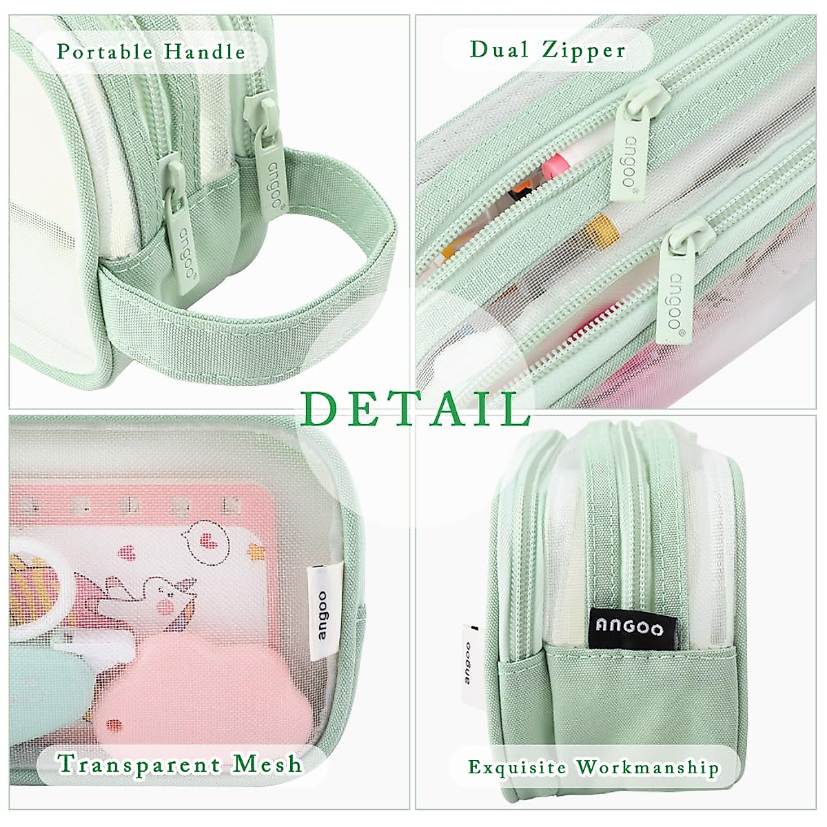 iSuperb Clear Pencil Case Handheld Pen Bag Transparent Makeup Bag Multifunction Pencil Pouch for Business Travel Office Adult (Green)