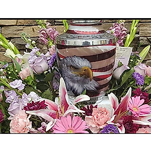 BOLD & DIVINE American Flag Patriotic and Veteran Cremation Urns for Human Ashes Adult Male | Funeral Decorative Urn for Men Carefully Handcrafted with Necklace, Police Dog K9 Army Firefighter