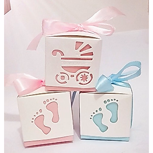 Since 50pcs Baby Shower Ribbon Favour Gift Candy Boxes Wedding Favors and Gifts for Wedding (Pink)