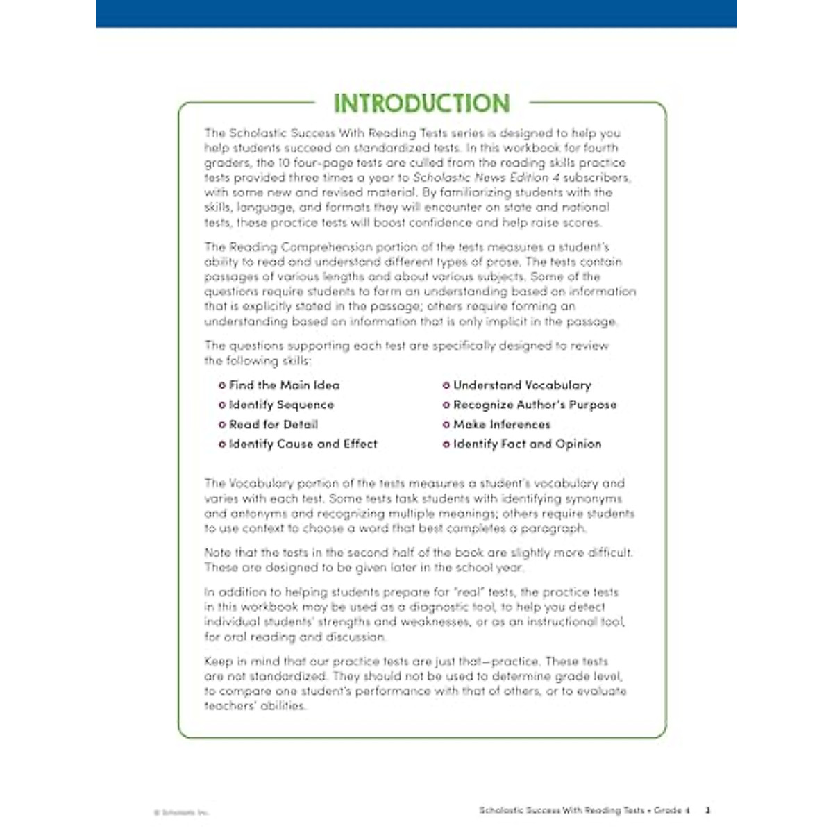 Scholastic Success with Reading Tests Grade 4 Workbook