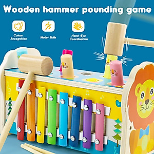 Fajiabao Montessori Toys for 1 2 Year Old Wooden Hammering Pounding with Xylophone Toddlers Learning Developmental Activity Game Birthday Gifts for Boys Girls Age 1 2 3 4