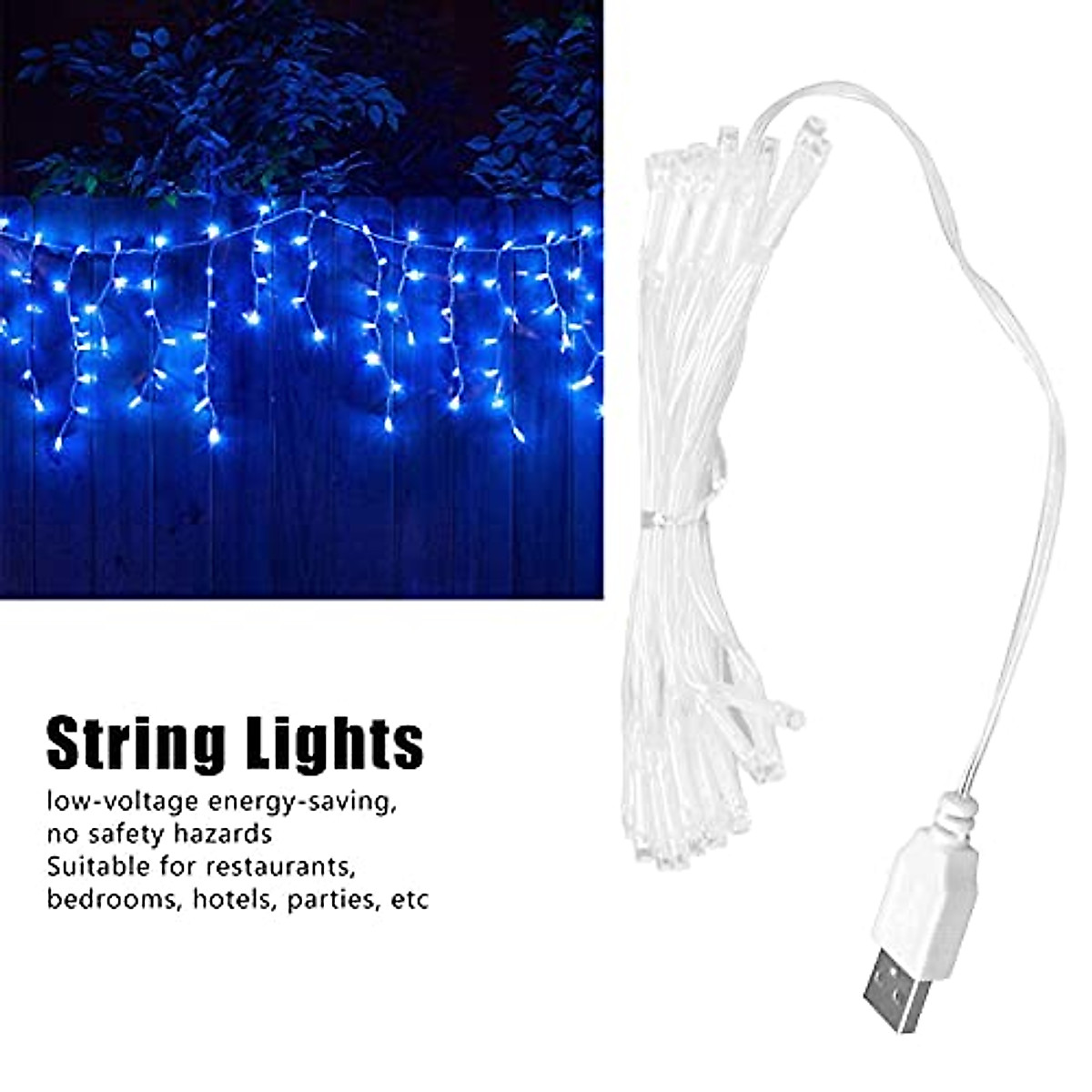 LED Curtain String Light, Fairy String Lights Decorative String Lights USB Power Supply for Wedding Party Home Garden for Outdoor Indoor Wall Decorations