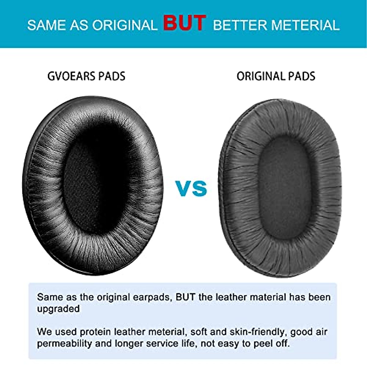 Replacement Ear Pads for Sony MDR 7506, GVOEARS Earpads Cushions Noise Isolation Headphone Pads for Sony MDR V6 / MDR V7 / MDR-CD900ST with Soft Protein Leather, Durable Memory Foam (Black)