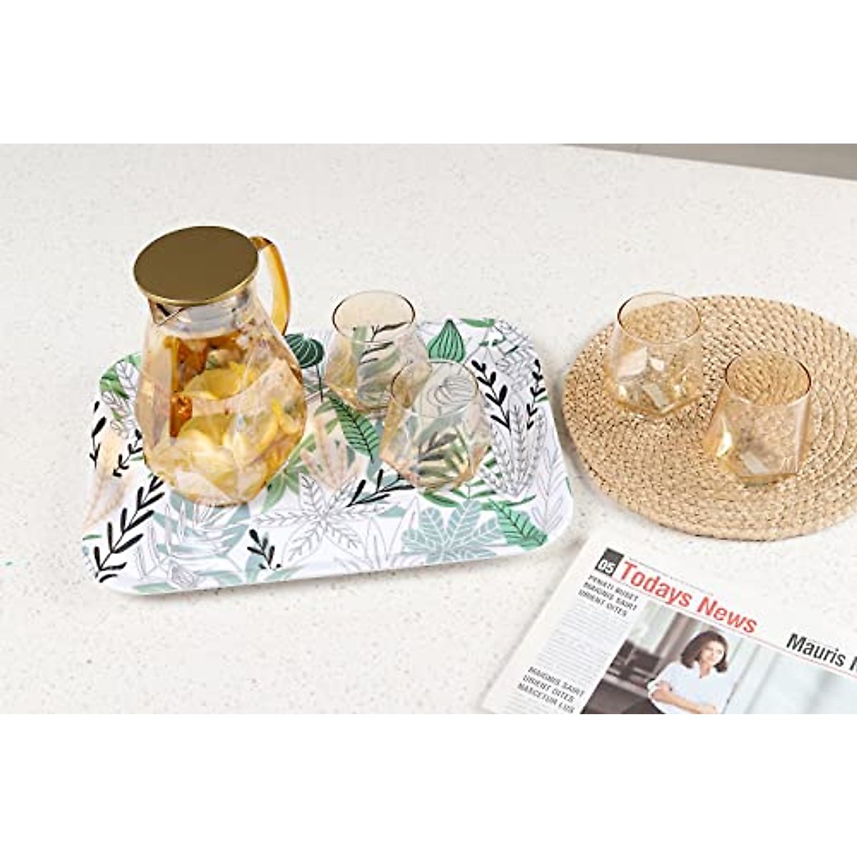 FlosSolis 15.1"x11.3" Serving Tray Set of 2 Leaf Design, Melamine Rectangular Serving Tray/Platters Stackable Sturdy and Easy Clean for Serving Serving Food,Fruit,Desserts,Breakfast,Meals,BPA Free