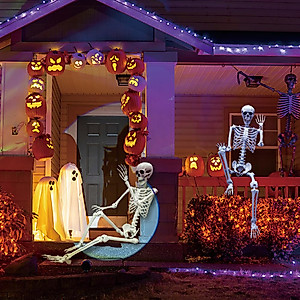 Halloween Skeleton, Full Size Skeleton Skull Decor with Movable Posable Joints for Halloween Front Yard Patio Lawn Garden Props Spooky Party Decoration