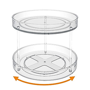 VAEHOLD 2 Tier Lazy Susan Turntable Spice Rack Organizer for Kitchen Cabinet, Farmhouse Tiered Tray Decorative Trays for Fruit, Snacks - Organizer for Cupboard, Pantry, Bathroom, Table
