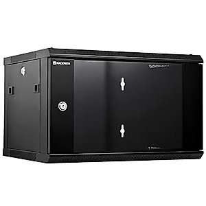 RackPath 6U Performance Wall Mount Server Cabinet Network Rack Enclosure, Quiet Cooling Fan, Locking Glass Door, Black