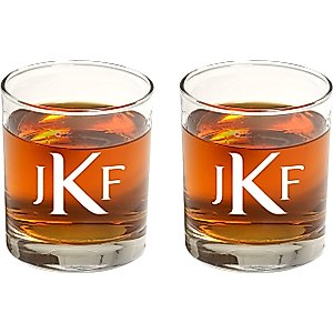 PrestigeHaus Personalized Whiskey Glasses – Set of 2 Plain Initials Monogrammed Whiskey Glasses – Monogrammed Cocktail Glass Set – Old-Fashioned Glasses With Personalized Plain Initials