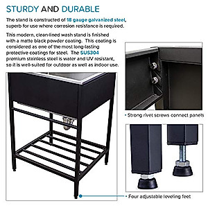 Transolid TFH-2522-MB 25 in. x 22 in. x 34.3 in. Stainless Steel Laundry Sink with Wash Stand in Matte Black