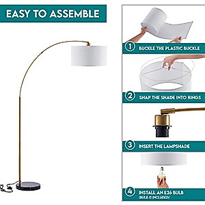 Archiology Floor Lamp - Arc Floor Lamp with Unique Hanging White Linen Drum Shade & Marble Base ,77’’ Height Modern Floor Lamp Perfect for Living Room Reading Bedroom Office