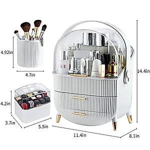 CANITORON Makeup Storage Organizer,Cosmetics Display Case with Brush,Lipstick Organizer and Transparent Cover,SkinCare Organizers for Bathroom Countertop,Bedroom Vanity Desk and Travel -T3 White.
