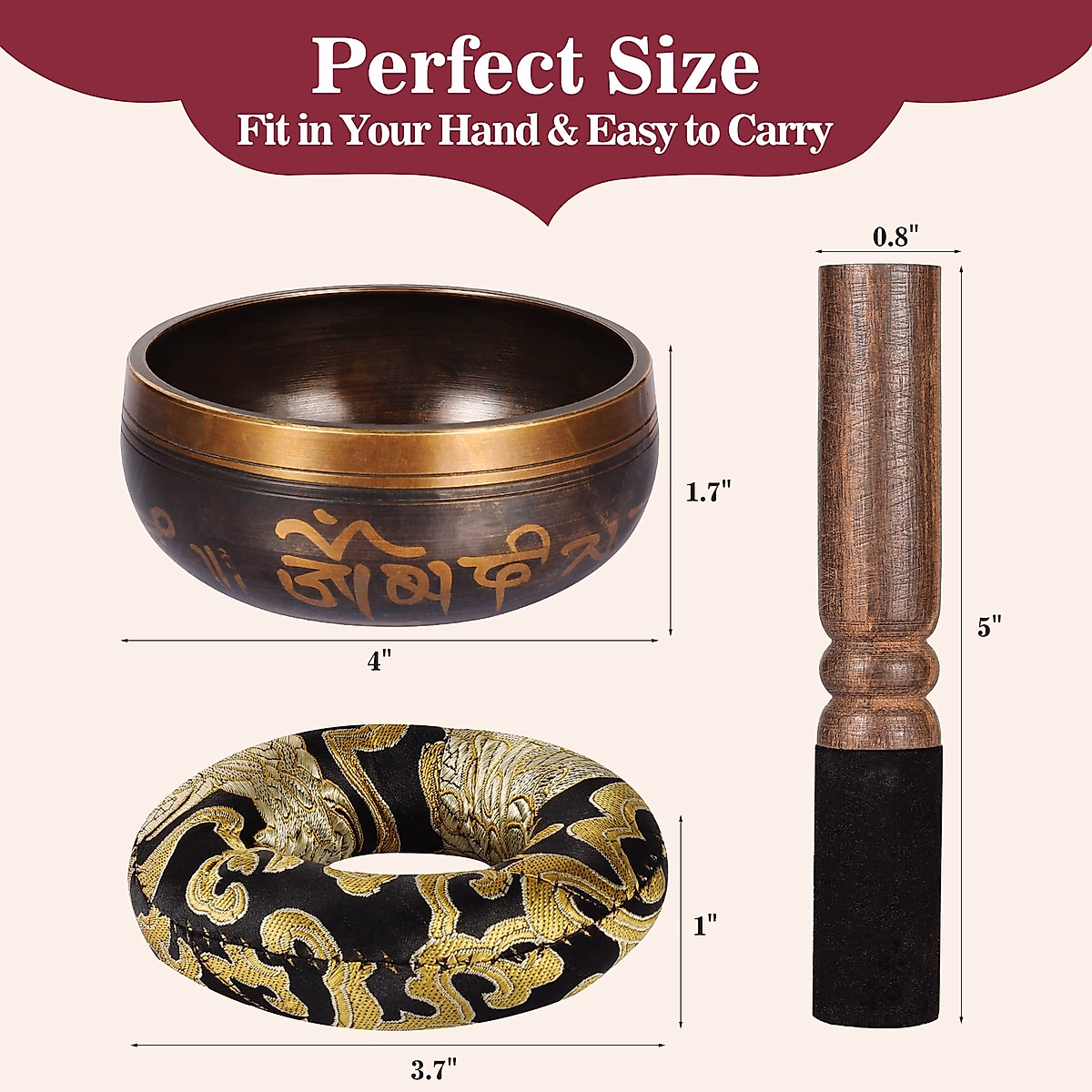 Sovvid Tibetan Singing Bowl Set - 4inch Meditation Sound Bowl Handcrafted in Nepal for Healing and Mindfulness Unique Large Sound Bowl with Dual End Striker and Cushion Relaxation Gifts for Women Men