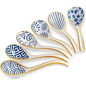 Soup Spoons Set of 6, Soup Dumplings Asian Soup Spoon Set Non-slip Bottom Japanese Spoons for Ramen Chinese Wonton, Dumplings, Pho, Noodle Soup Spoons