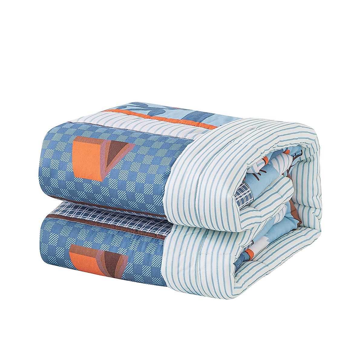 Soul & Lane 3-Piece Cotton Forest Animals Crib Bedding Set for Boys - Comforter, Crib Sheet, Changing Pad Cover: Woodland Friends Crib Bedding Set, Deer Bear Blue Nursery Quilt, Mountain Crib Sheet