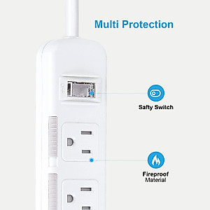 Flat Plug Power Strip, Surge Protector with 6 Ft Extension Cord, 4 Outlets, 15A ,125V, 1875W,300 J, Wall Mounted Power Strip for Home, Office, White