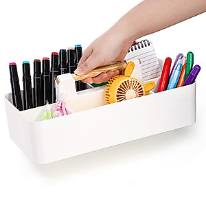 Acshio 2 Pack Portable Caddy Organizer, Art Supply Storage Organizer with Handle, Stackable Plastic Divided Craft Storage Basket Bin for Craft, Sewing, Office Supplies