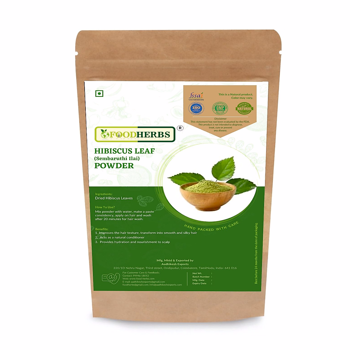 FOODHERBS Hibiscus Leaf Powder | 200 gms/0.44 lbs | Natural Hair Conditioner and Growth Promoter | Prevents Premature Graying and Hair Fall | Ideal for Homemade Shampoo