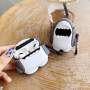 Cute Shark Case for Airpod 2nd 1st Generation Case, Funny 3D Cartoon Kawaii Cool Airpods Cases Cover Skin with Cleaning Kit & Keychain for Apple Air pod Gen 2 & 1 for Boys Girls Kids Teen, Shark