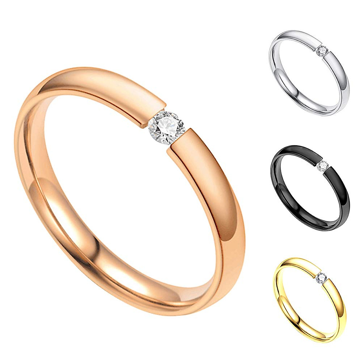 SEniutarm Engagement Love Rings Wedding Bands Unisex Fashion Cubic Zirconia Stainless Steel Couple Wedding Finger Ring Jewelry for Women/Girl Finger Rings DIY Jewelry Gifts - Golden US 10