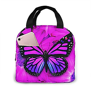 MSGUIDE Purple Butterfly Insulated Lunch Bag Leakproof Cooler Lunch Box for Men Women Adult - Reusable Thermal Tote Bag for Office Work School Picnic Beach
