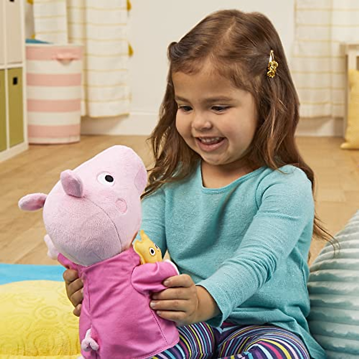 Peppa Pig Peppa’s Bedtime Lullabies Singing Plush Doll, 11 Inch Interactive Stuffed Animal, Preschool Toys for 18 Month Year Old Girls and Boys and Up, with Teddy Bear Accessory