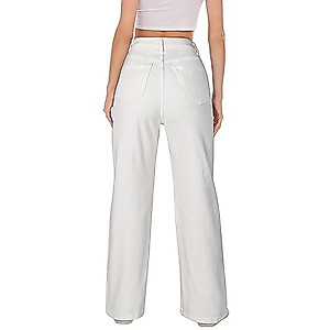 HDLTE Women Wide Leg Jeans High Waist Baggy Jeans Loose Boyfriend Jeans Denim Pants Y2K 90s White