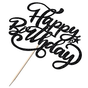 Crseniny Happy Birthday Cake Topper,Black Glitter Birthday Sign Cake Decorations，Anniversary Party/Birthday Party Decoration Supplies(Black)
