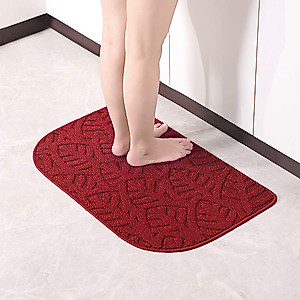 VANZAVANZU Kitchen Rug Mats, 30"x18" Non Slip Kitchen Mat Irregular Half Round Kitchen Carpet, Designed in Latex Backing Absorbent and Machine Washable for Kitchen Doorway Bathroom Floors (Red)