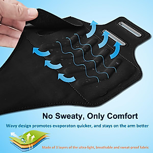 Karvense Running Phone Holder, Arm Band for Running for iPhone & Samsung Galaxy, Cell Phone Armband Holder for Walking, Gym, Workout, Men, Women, w/Adjustable Strap & Zipper Pocket (Black-L)