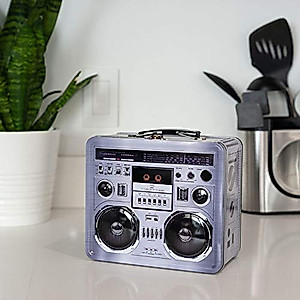 Retro Boombox Radio Lunchbox Tin Tote - 1980s Inspired Merchandise - Novelty Costume Accessories And Storage Container - Fun Unique Gifts for Halloween, Birthdays, Holidays, Graduation