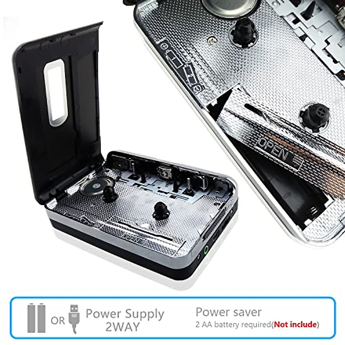 Reshow Cassette Player – Portable Tape Player Captures MP3 Audio Music via USB – Compatible with Laptops and Personal Computers – Convert Walkman Tape Cassettes to iPod Format (Silver)
