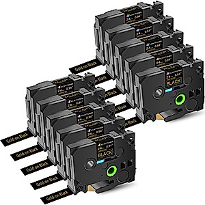 KCMYTONER Label Tape Refills Compatible for Brother P-Touch TZe 354 AZE Laminated Gold on Black Tape 0.94" 24mm for PTP700 P710BT P750W PTD600 PTD800W PT2430PC PTE550W PT9600 PTP900W, 10 Pack