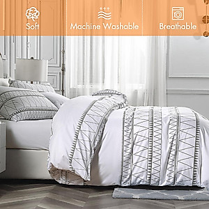 Tokokimo Duvet Cover Set King Size, 3 Pc White Soft Boho Aztec Bohemian Bedding Duvet Cover Sets with Zipper Closure Corner Ties