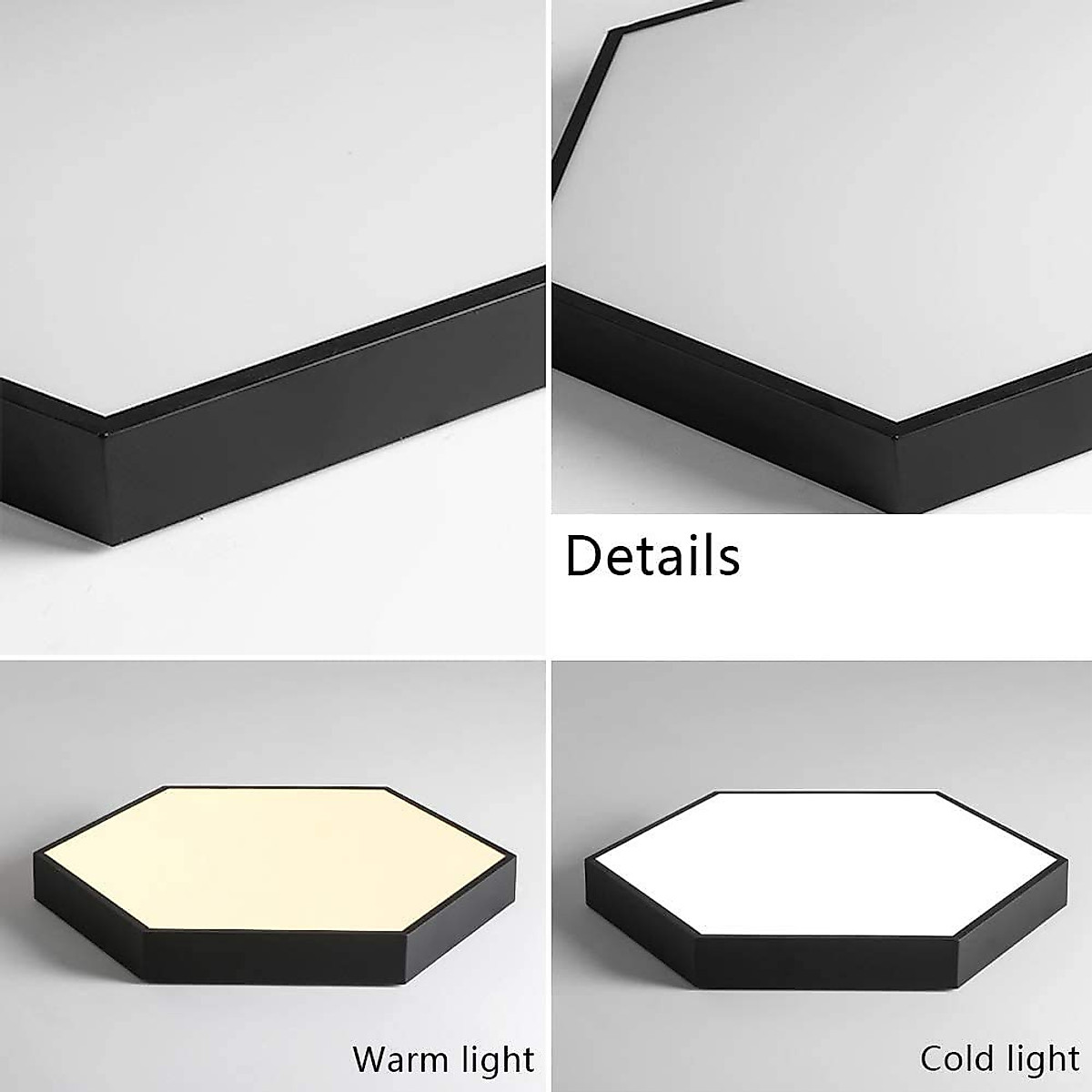 Black LED Ceiling Light Fixture Flush Mount With Remote Dimmable Ceiling Lamp Hexagon Metal Ceiling Lamp For Living Room Bedroom Dining Room Kitchen-Black tricolor light change 50cm