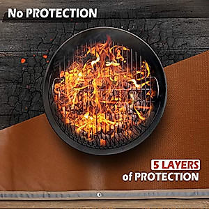 OutdoorMaster Fire Pit Mat Upgrade Insulation Cotton 5-Layer Design |36" x 45"| Grill Mat/Fireproof Mat/BBQ Pad/Ember Mat 2-in-1 Fireproof Fabric Protect Wood, Lawn Fireproof Pad for Outdoor-Brown,M