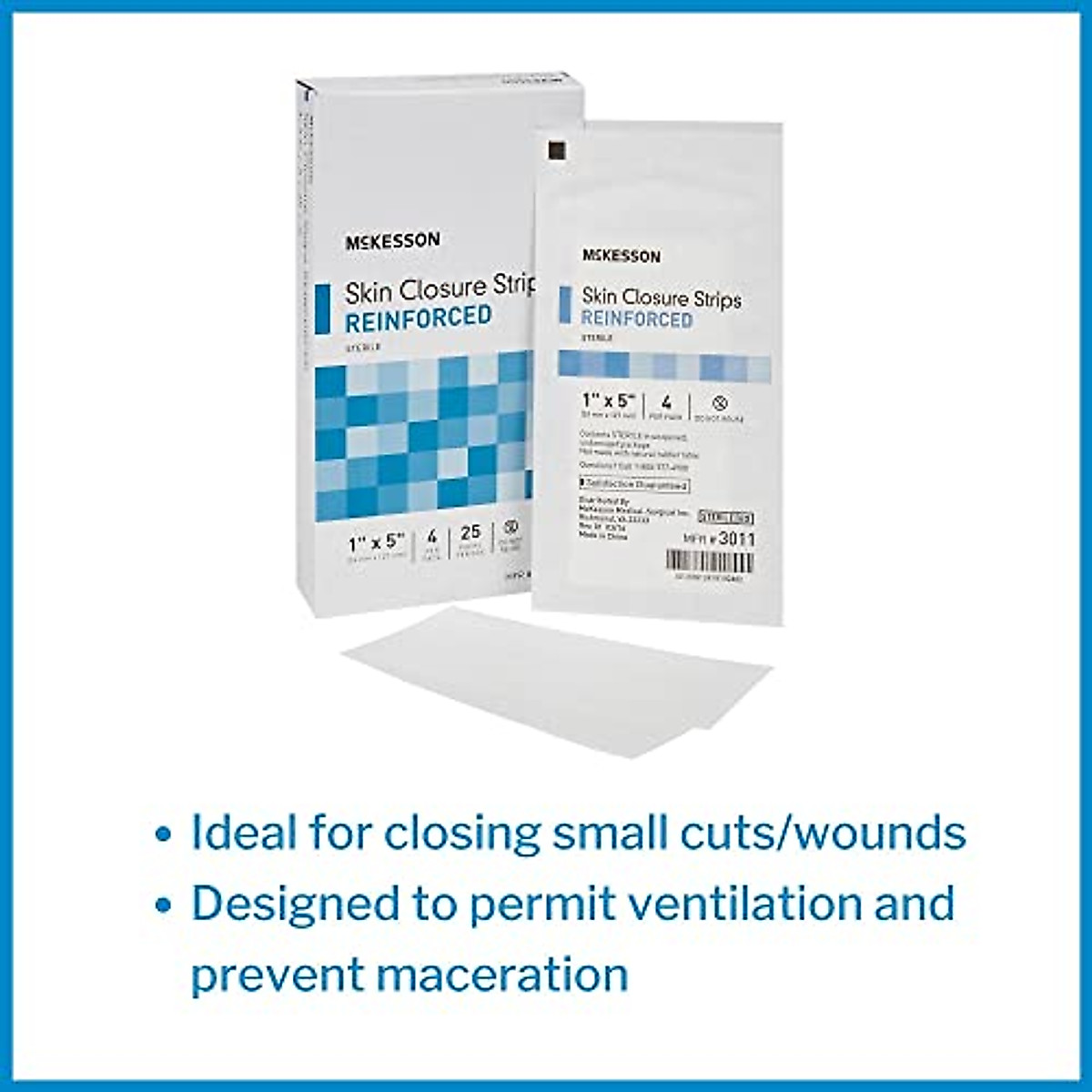 McKesson Skin Closure Adhesive Strips, Reinforced Steri Strip for Wound Care, 1 in x 5 in, 25 Count