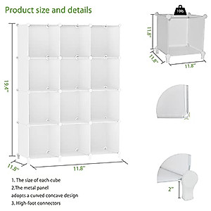 Wolizom Cube Storage Organizer, 12-Cube White Closet Storage Shelves, Modular Units, Closet Cabinet, Portable DIY Plastic Book Shelf Shelving for Bedroom, Office, Living Room