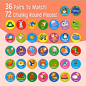 Memory Matching Game, 72 PCS Animal Matching Cards for Toddlers 36 Pairs Memory Cards for Preschool 4 5 6 Years Old