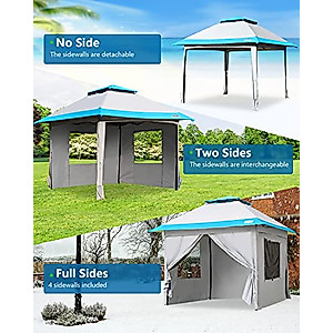 Quictent 13'x13' Pop up Gazebo Canopy Tent with Sidewalls, One Person Setup Easy Outdoor Party Tent Enclosed Waterproof, 169 sqft Shade, Gray/Blue