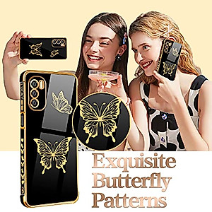 Coralogo for Moto G Stylus 5G 2022 Case (NOT FIT 4G) Butterfly for Women Girls Girly Cute Phone Cases Pretty Gold Plated Butterflies Design with Screen Black Cover for Motorola G Stylus 5G 2022 6.8"