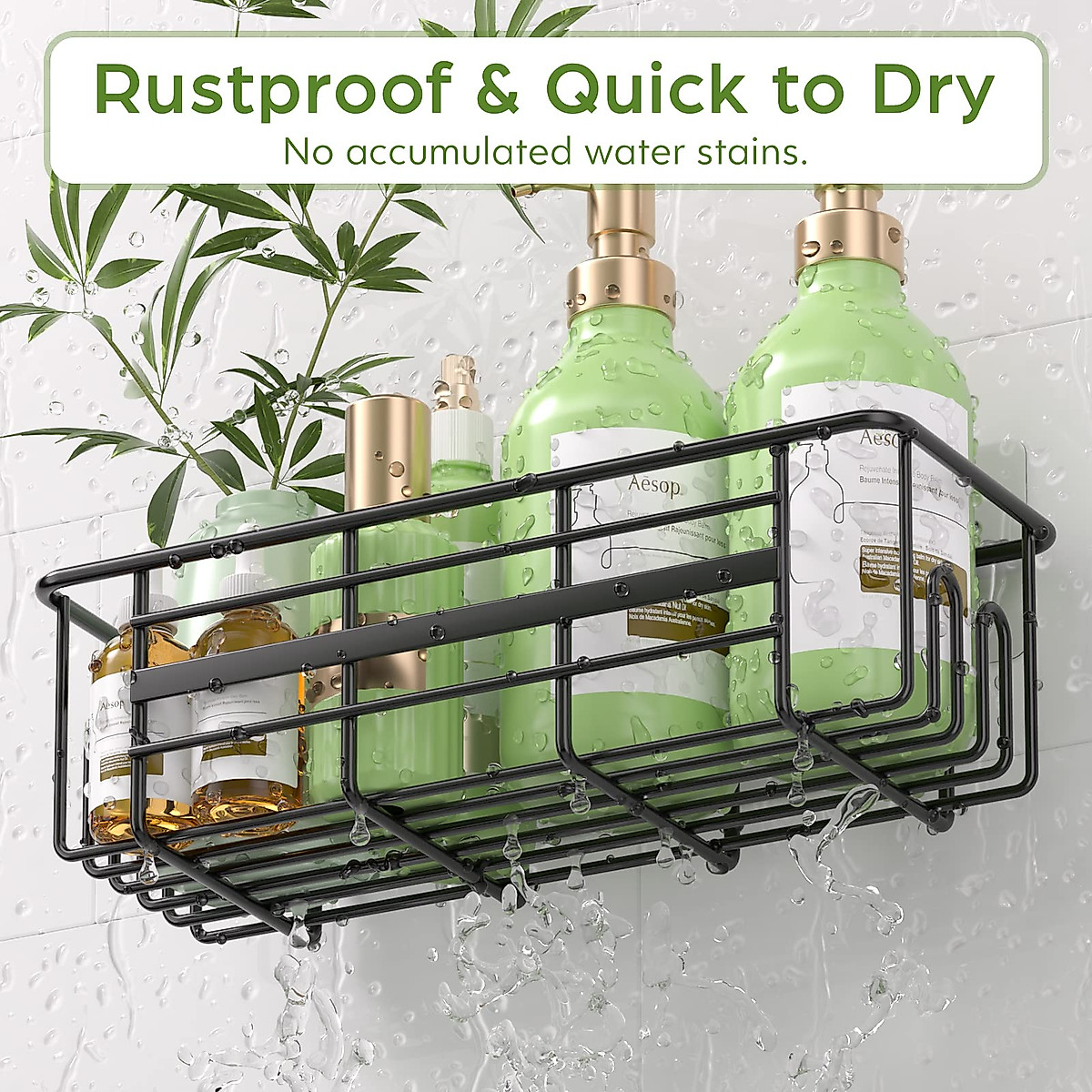 TOPCHASE Shower Caddy Shower Organizer, 4 Pack Shower Shelves for Inside Shower, Rustproof Adhesive Black Shower Storage Rack With Built-in Soap Dish