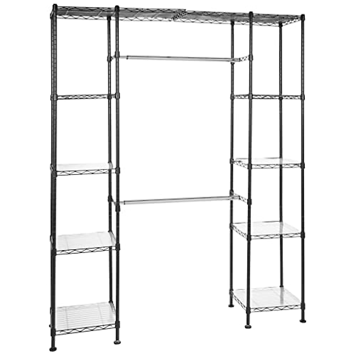 Amazon Basics Expandable Metal Hanging Storage Organizer Rack Wardrobe with Shelves, 14"-63" x 58"-72", Black