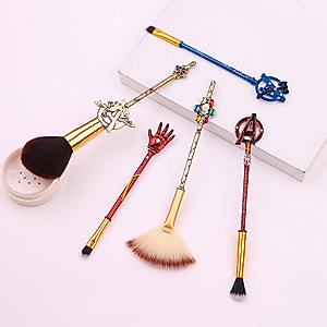 5Pcs Classical Movie Makeup Brushes - Professional Cosmetic Brushes Foundation Blending Blush Eye Shadows Face Powder Fan Brushes Kit for Fans