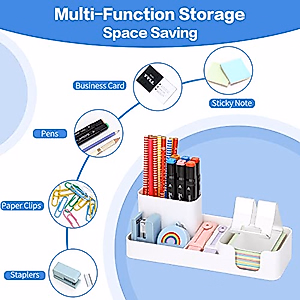 LETURE Pen Holder for Desk, Desktop Organizer with Mobile phone holder/Pencil Holders/Sticky Note Tray/Paperclip Storage and Office Stationery Accessories Caddy for Office Home School (White)