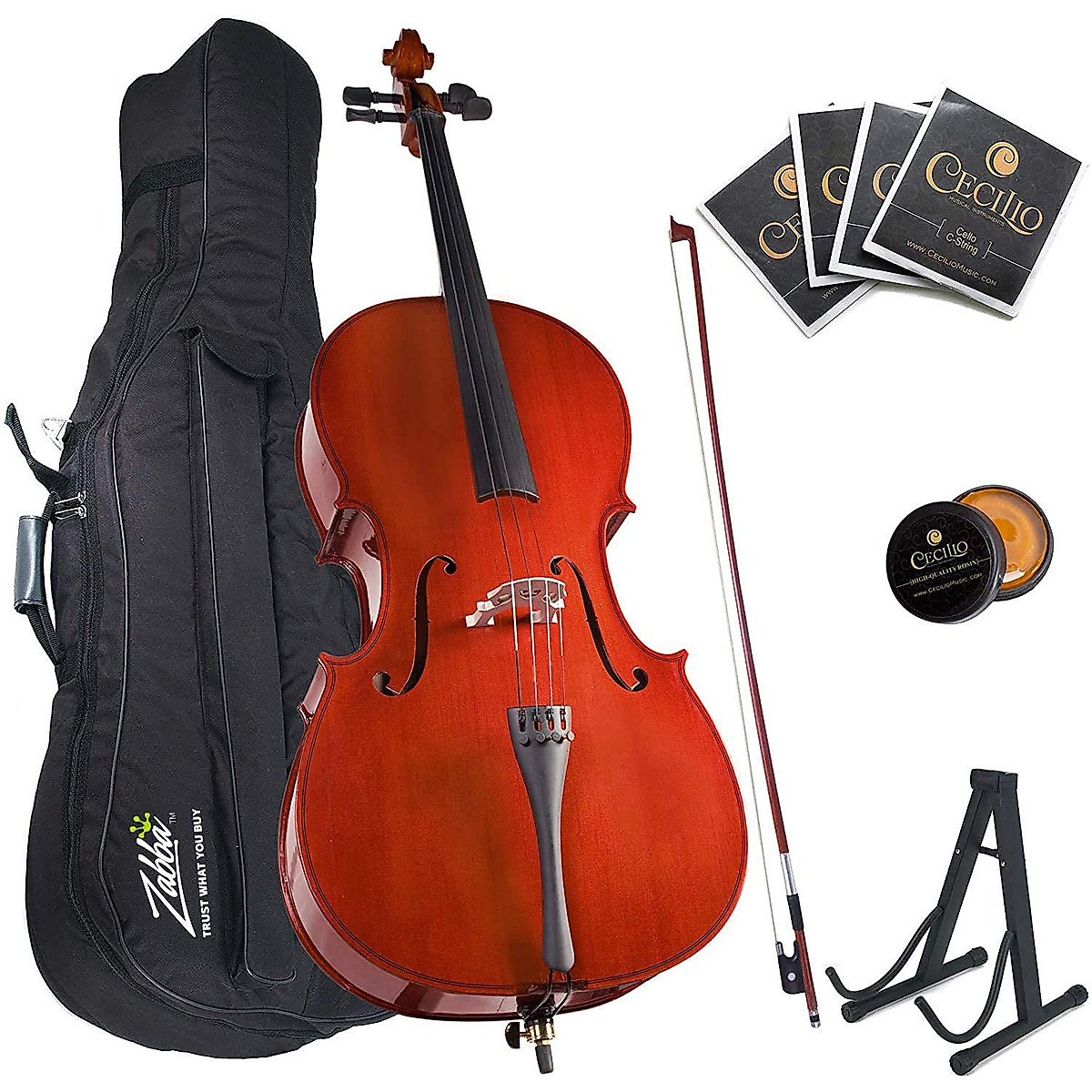 Cecilio Musical Instrument For Kids & Adults - Cellos Kit with Bow, Stand, Bag - Stringed Music Instruments for Students (1/4-Size, Natural)