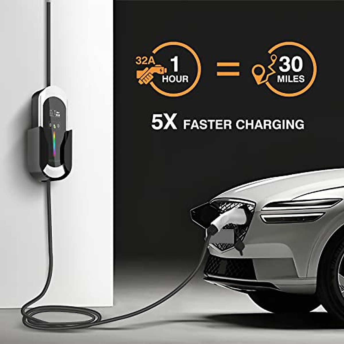 Keruida Level 2 EV Charger 32Amp 240V, Portable EV Charger with NEMA 14-50 Plug SAE J1772 Cable, Home EV Charging Station Adjustable Currents 10A-32A, with EV Charger Holder, Timing Delay