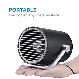 Fancii Small Personal Desk USB Fan, Portable Mini Table Fan with Twin Turbo Blades, Whisper Quiet Cyclone Air Technology - for Home, Office, Outdoor Travel (Black)